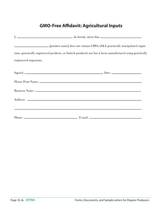 Forms, Documents, and Sample Letters for Organic Producers | PDF