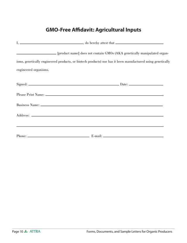 Forms, Documents, and Sample Letters for Organic Producers | PDF ...
