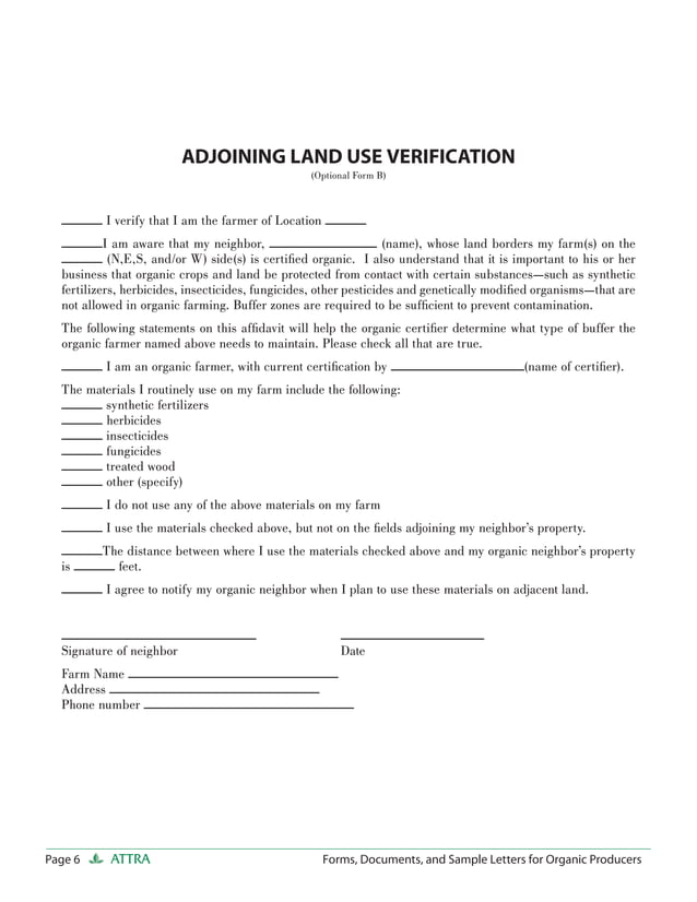Forms, Documents, and Sample Letters for Organic Producers | PDF ...