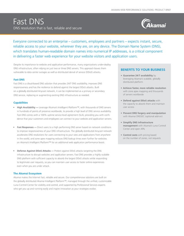 Fast DNS DNS Product Brief - resolution that is fast, reliable and ...