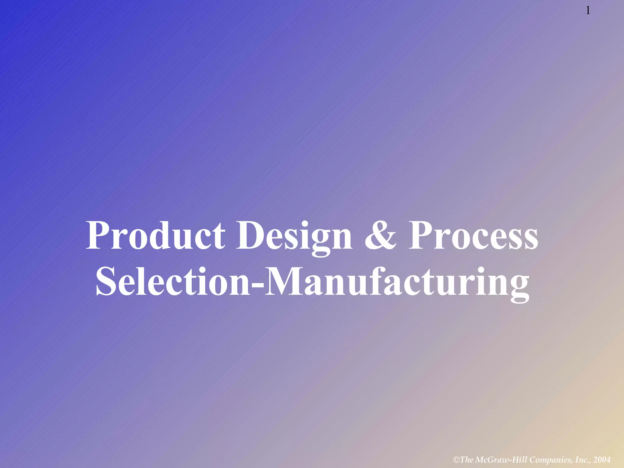 Product Design & Process Selection Manufacturing | PPT