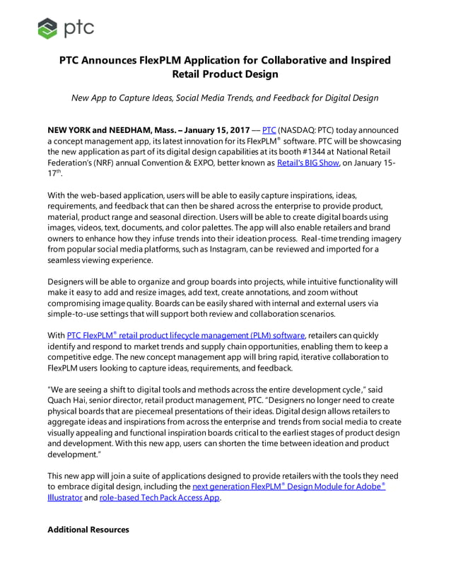 PTC Announces FlexPLM Application for Collaborative and Inspired Retail ...
