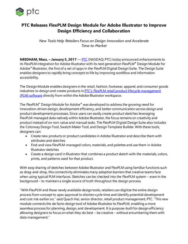 PTC Releases FlexPLM Design Module for Adobe Illustrator to Improve ...