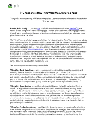 PTC Announces New ThingWorx Manufacturing Apps | PDF