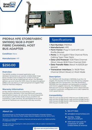 P9D94A HPE STOREFABRIC SN1100Q 16GB 2-PORT FIBRE CHANNEL HOST BUS ...