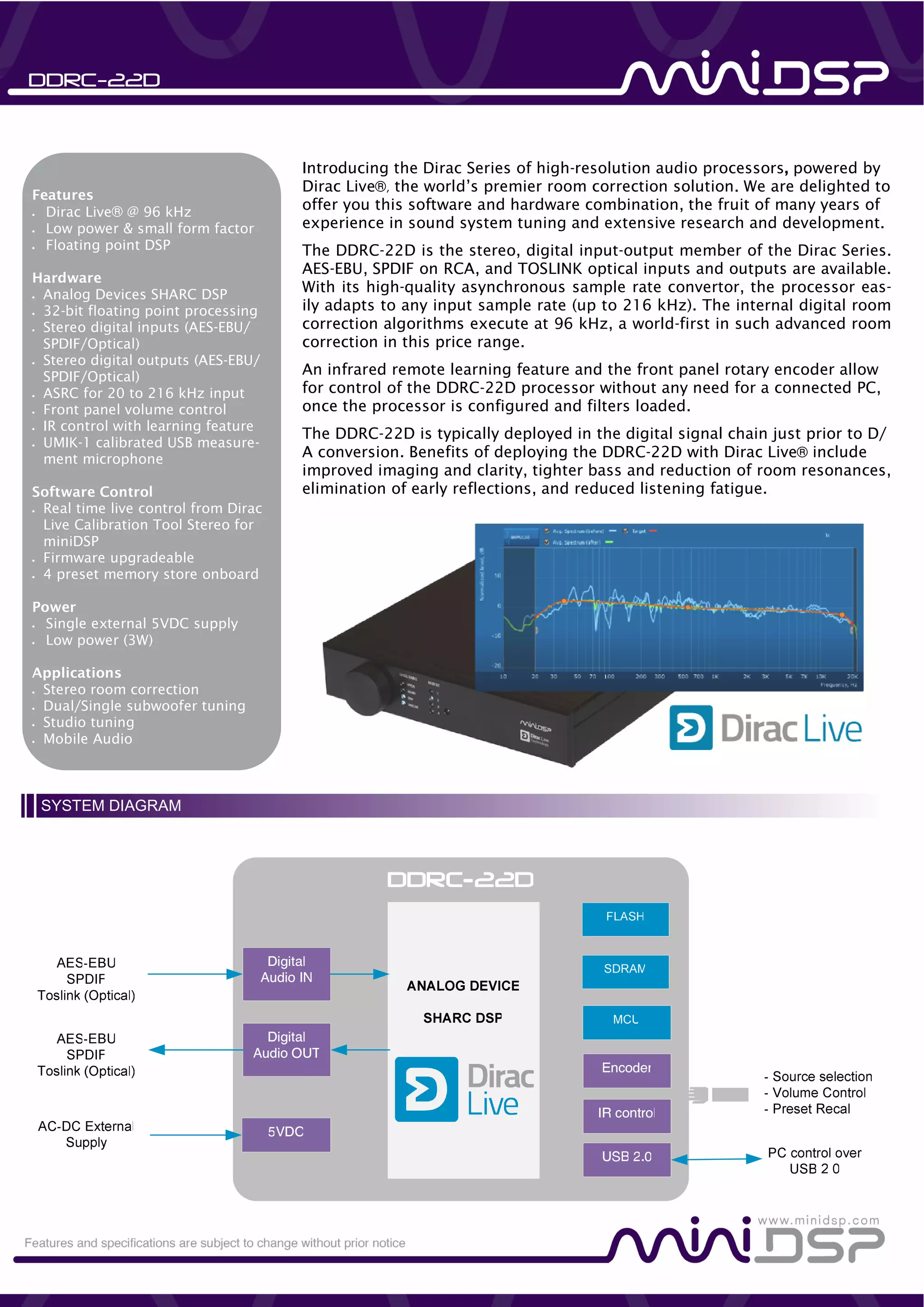 miniDSP Product brief - DDRC22D Dirac Series | PDF