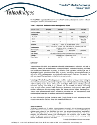 Product brief - telco bridges -- tmedia media gateways | PDF | Computer ...