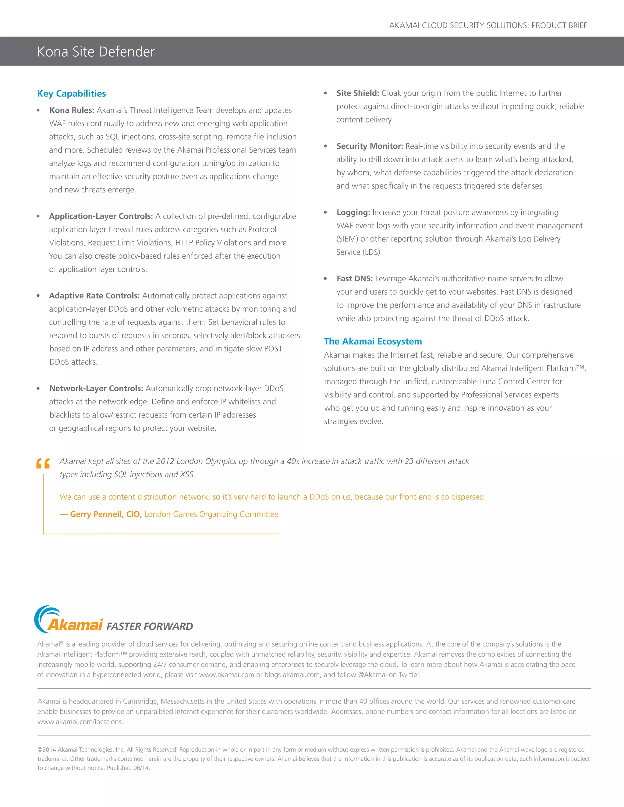 Kona Site Defender Product Brief - Multi-layered defense to protect ...