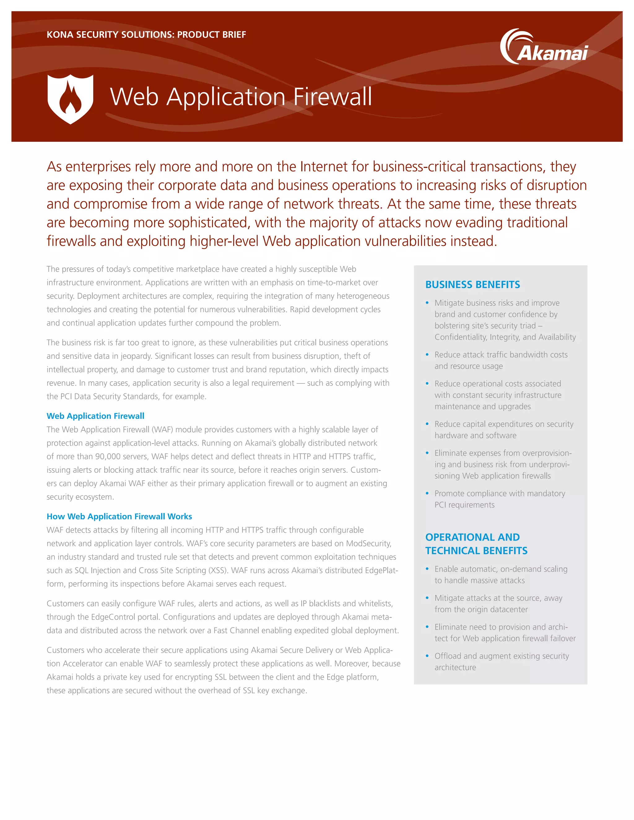 Kona Web Application Firewall Product Brief - Application-layer defense to protect against data ...