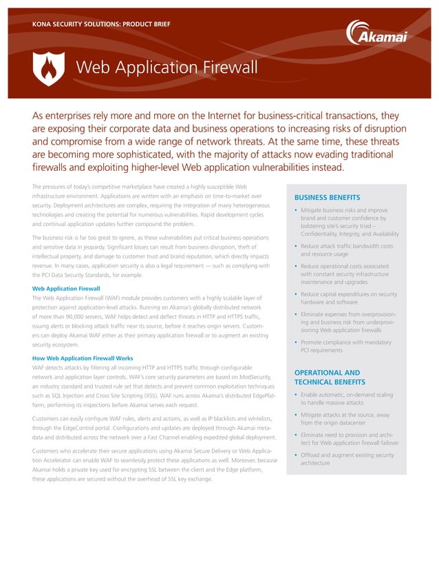 Kona Web Application Firewall Product Brief - Application-layer defense to protect against data ...