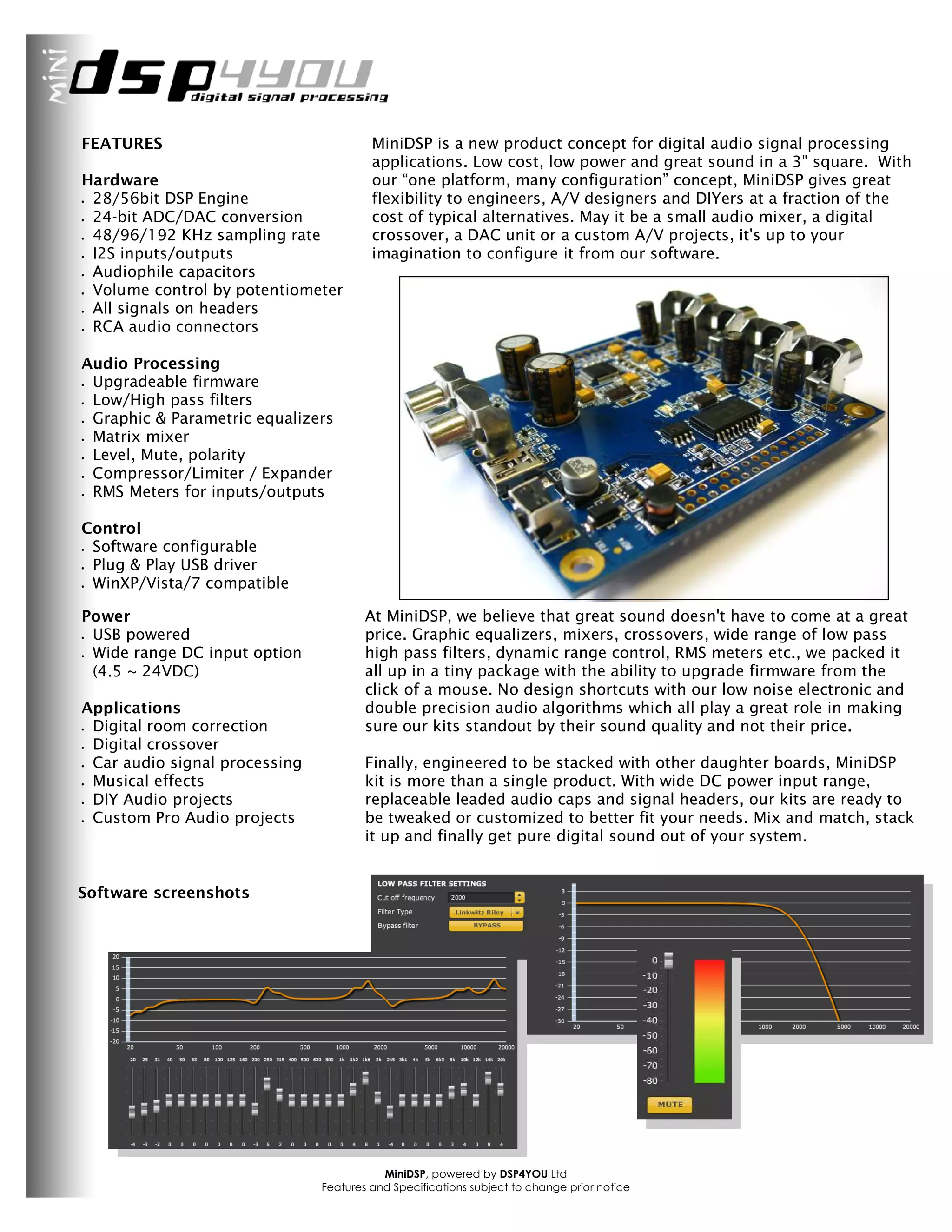 Product Brief Mini Dsp | PDF | Digital Audio | Computer Software and Applications
