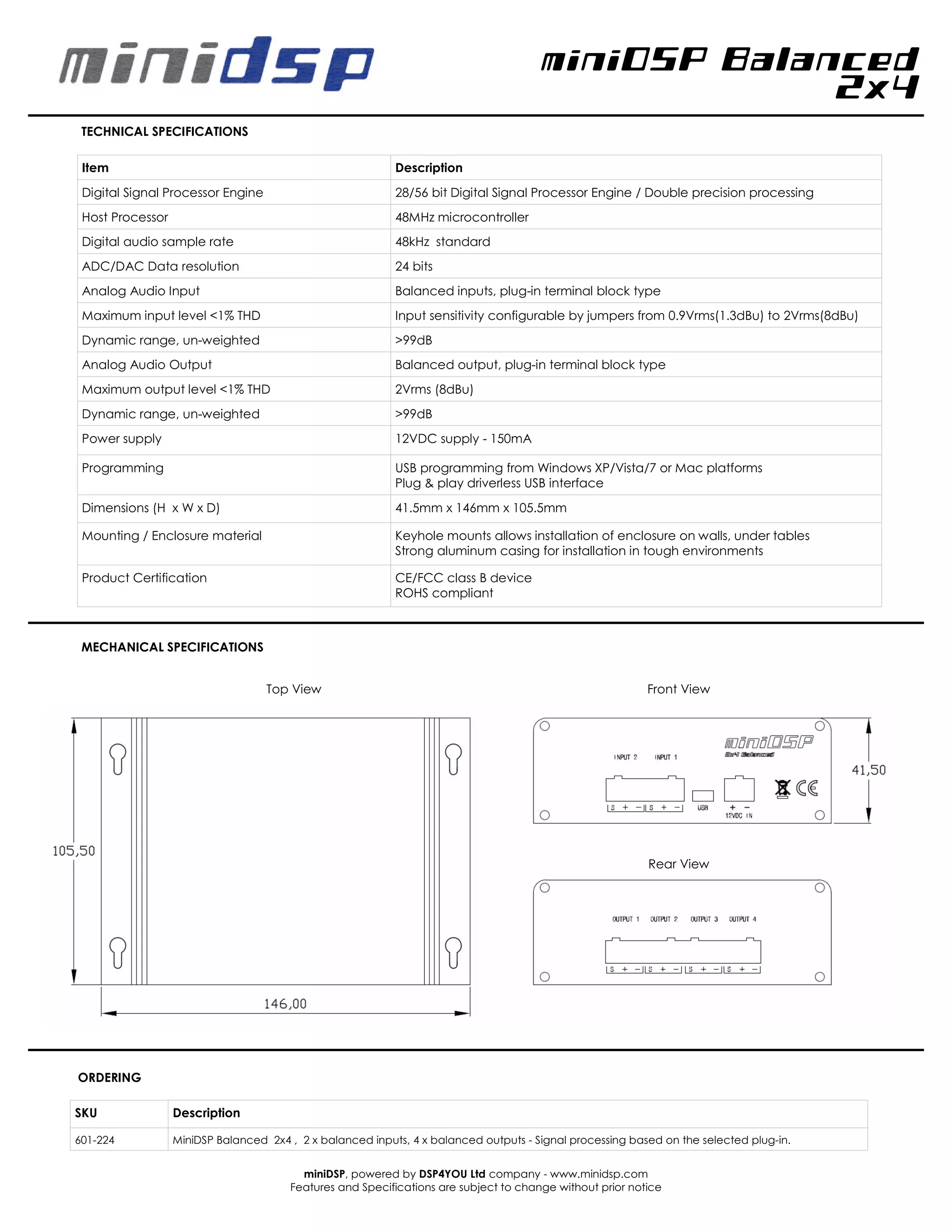 miniDSP Balanced 2x4 | PDF | Digital Audio | Computer Software and Applications