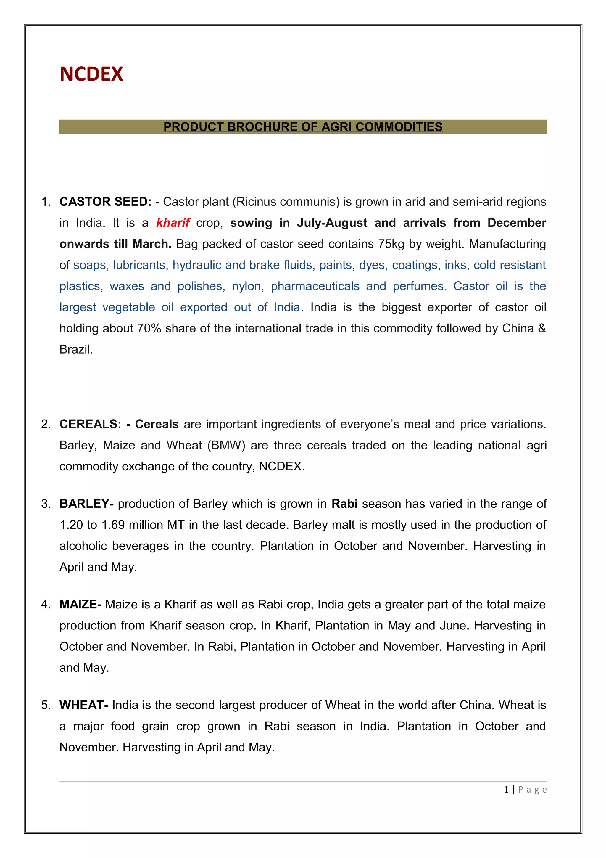 Product brochure of agri commodities | DOC