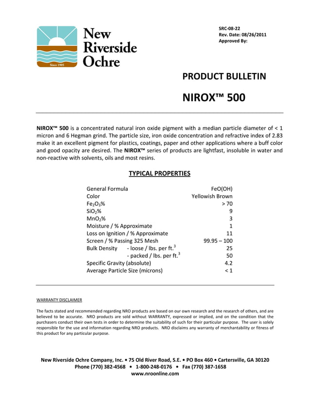 NROchre Product Bulletin Nirox 500 | PDF