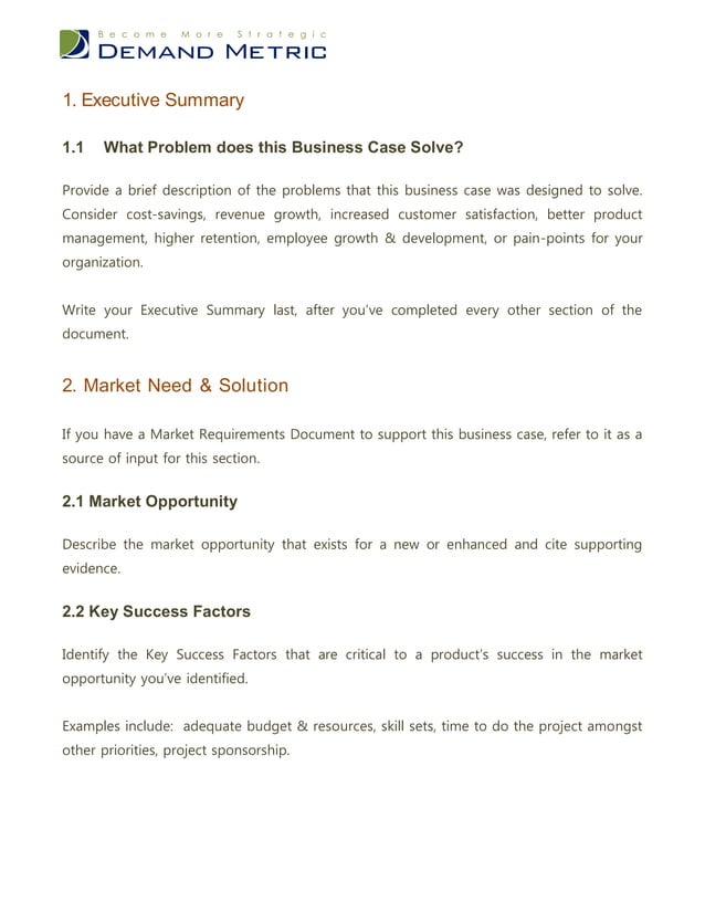 Product Business Case Template