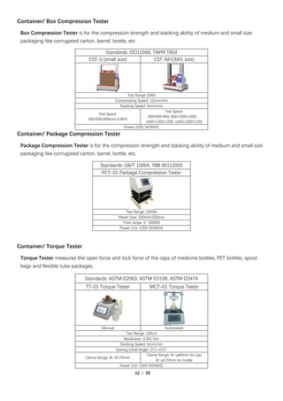 Cell Instruments Testing equipment catalog about testing packaging ...