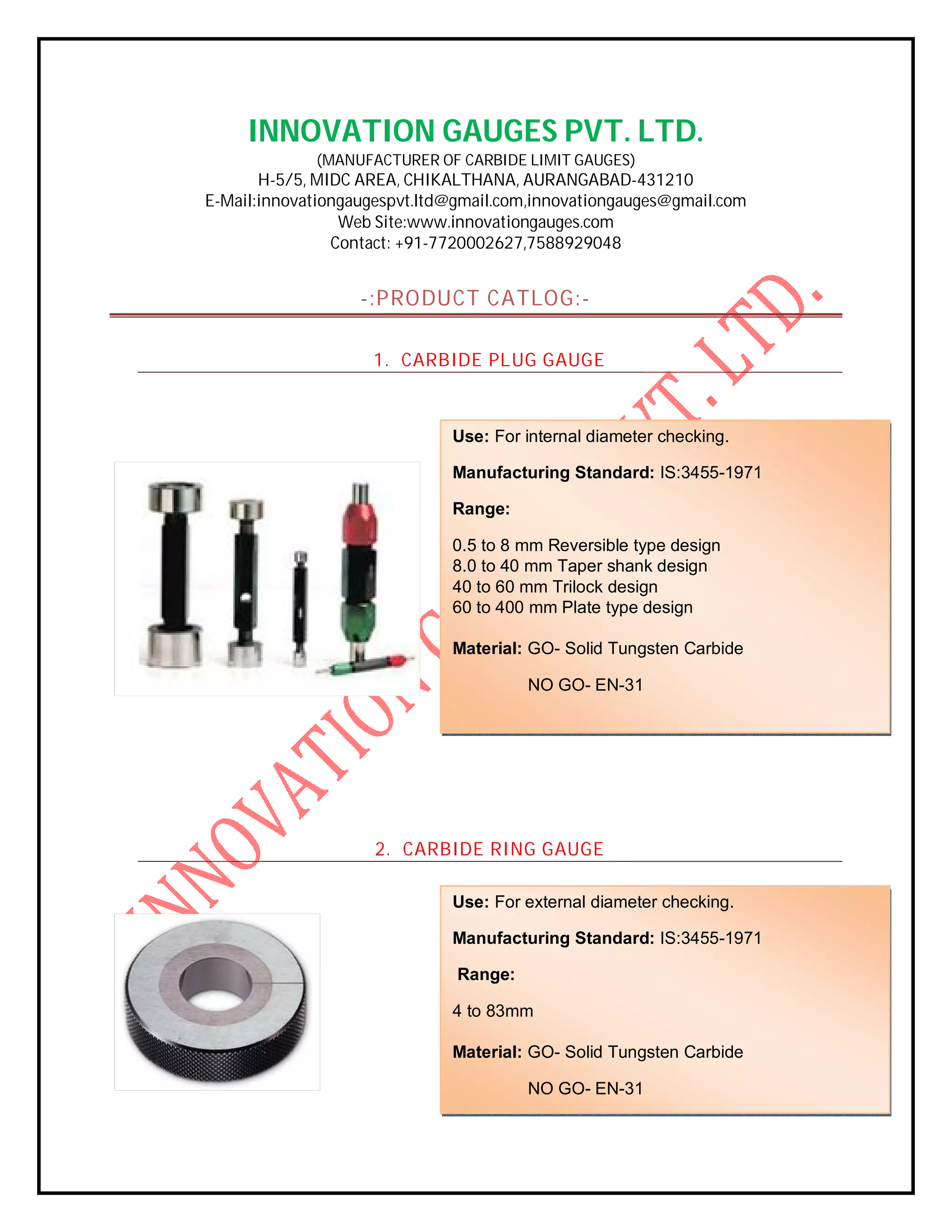 Product catlog Innovation Gauges Pvt. Ltd. | PDF