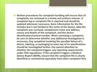 Product Complaints: Complaint Handling from Intake to Closure | PPTX
