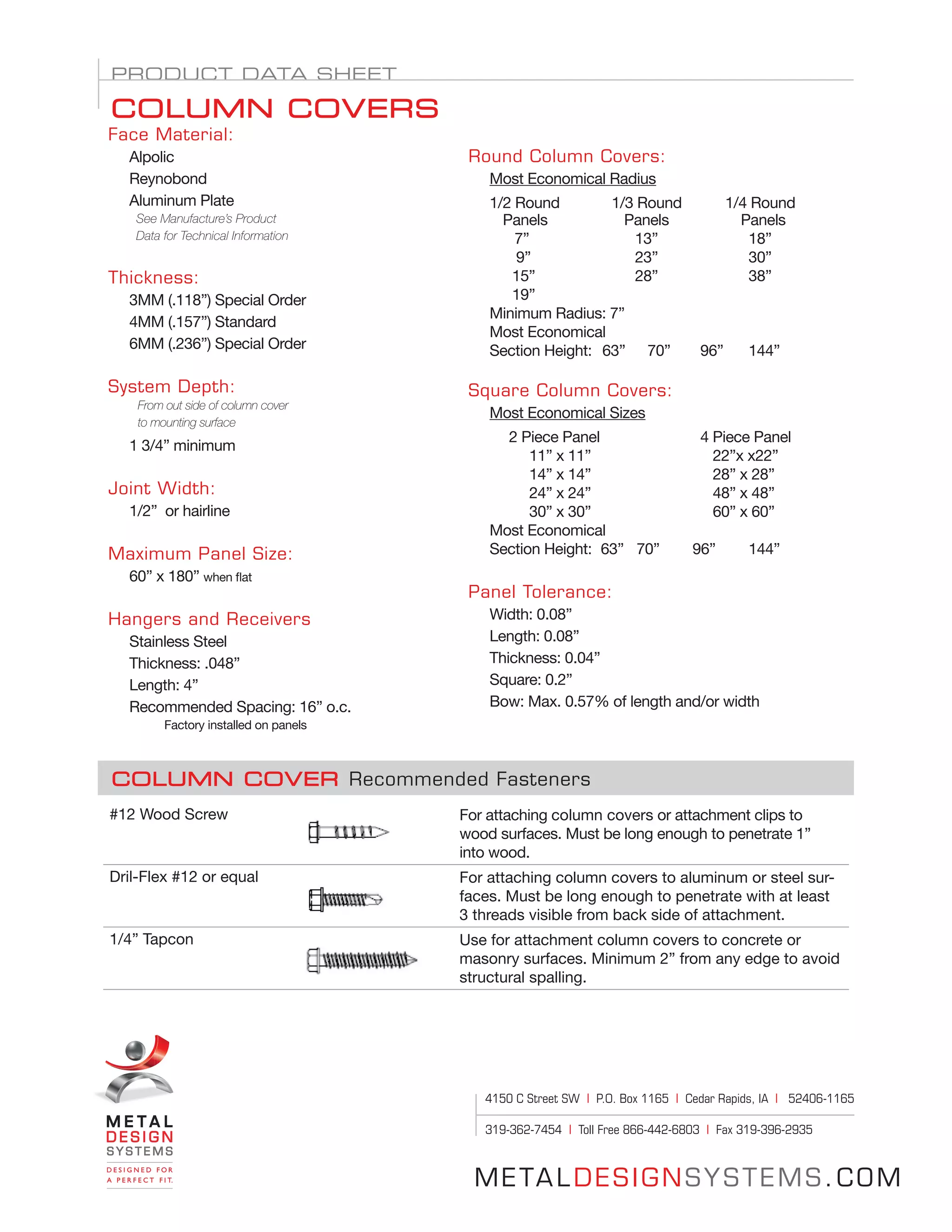 Column Covers Product Data Sheet | PDF