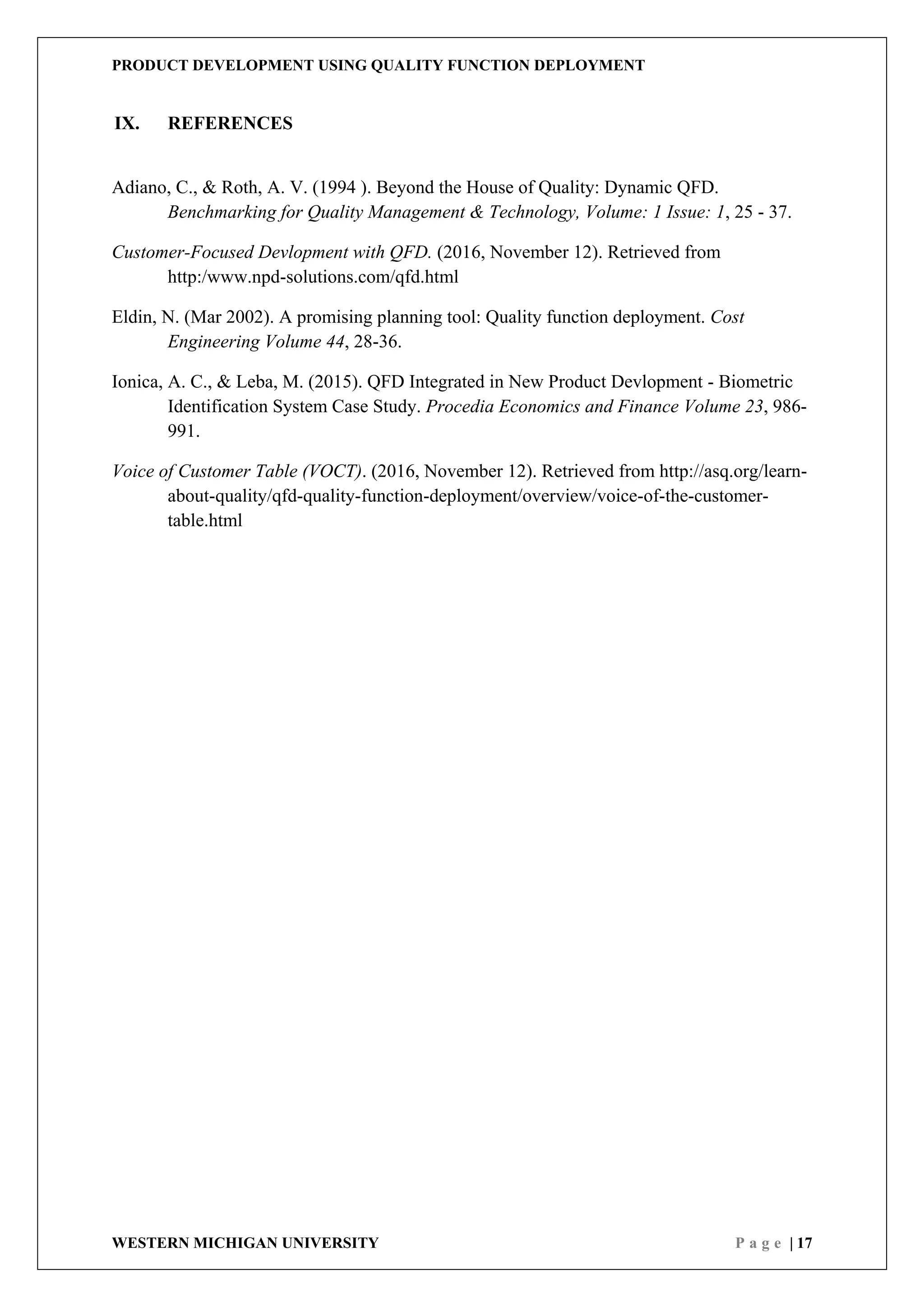 Product development using quality function deployment | PDF