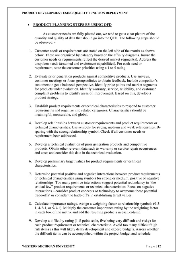 Product development using quality function deployment | PDF