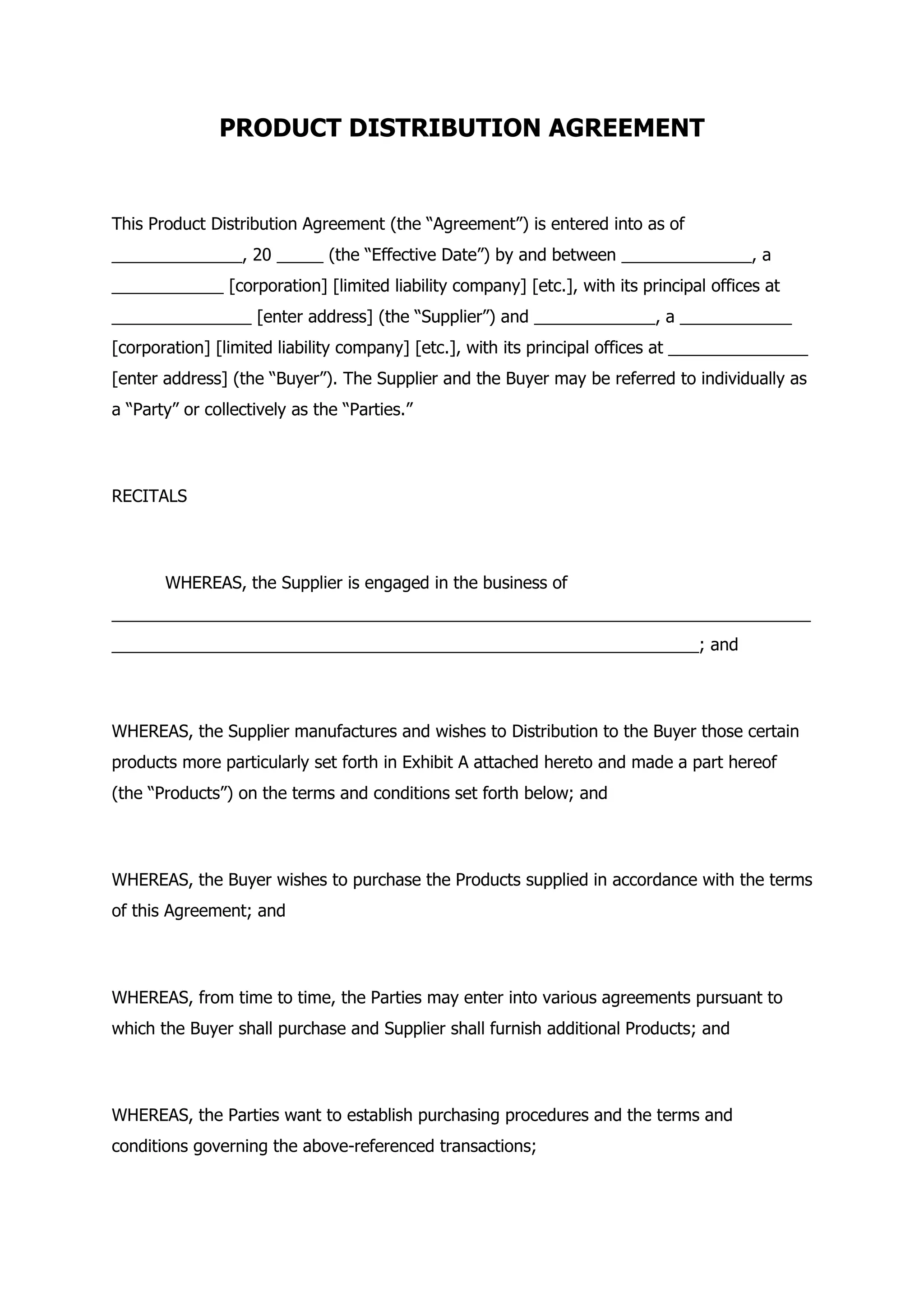 PRODUCT DISTRIBUTION AGREEMENT | PDF | Logistics | Business