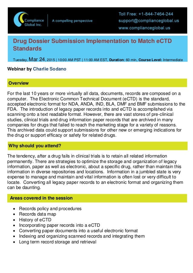 Drug Dossier Submission Implementation to Match eCTD Standards - By ...