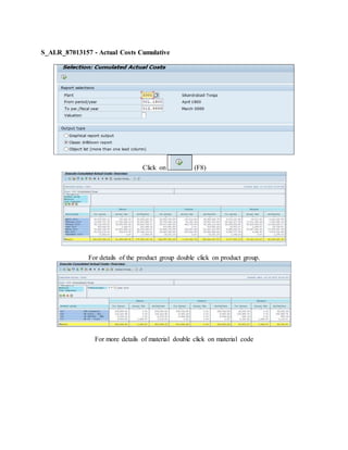 Product Costing drill down reports | DOCX