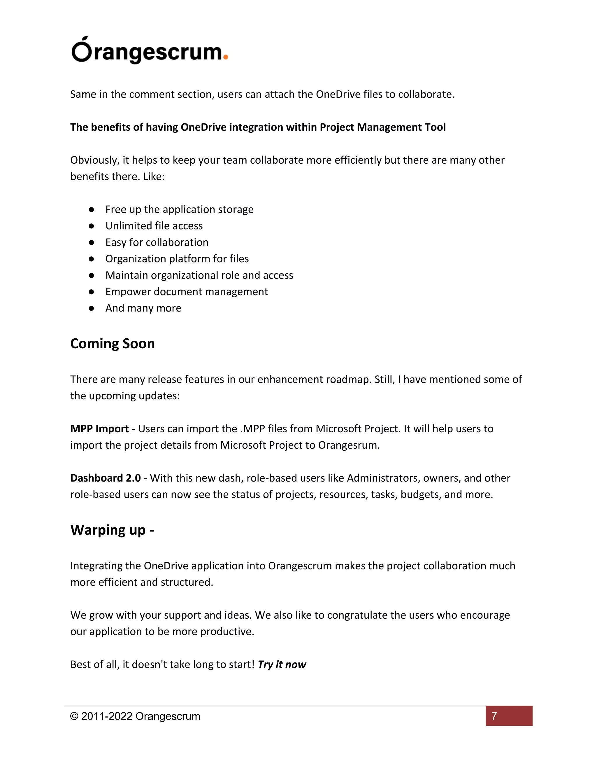 OneDrive Integration is Now Available with Orangescrum | PDF