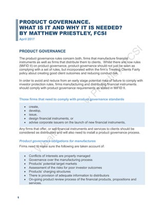 Financial Product Governance (MiFID II) by Matthew Priestley, FCSI | PDF