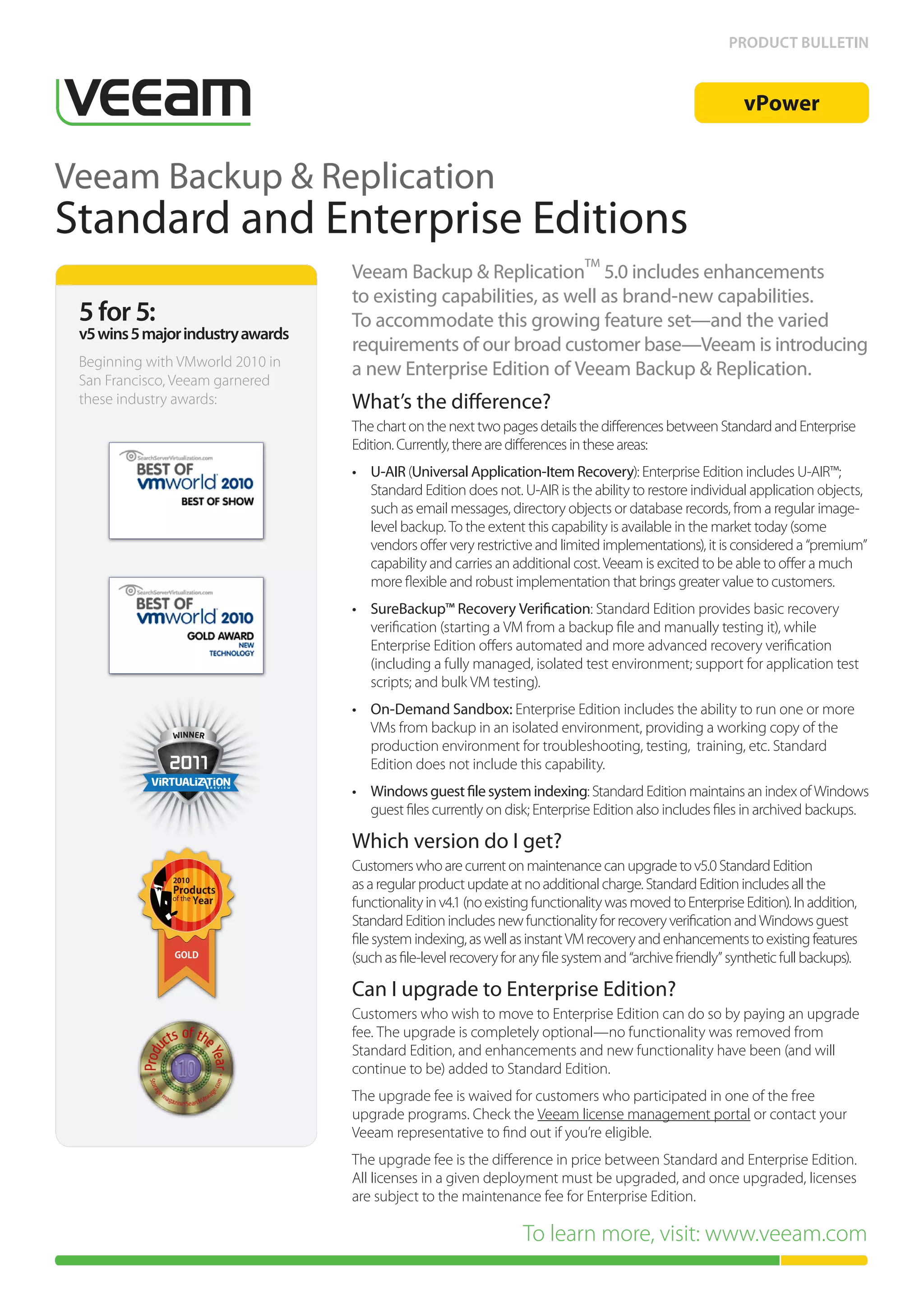 Veeam Product info - Backup Standard vs. Enterprise Edition | PDF