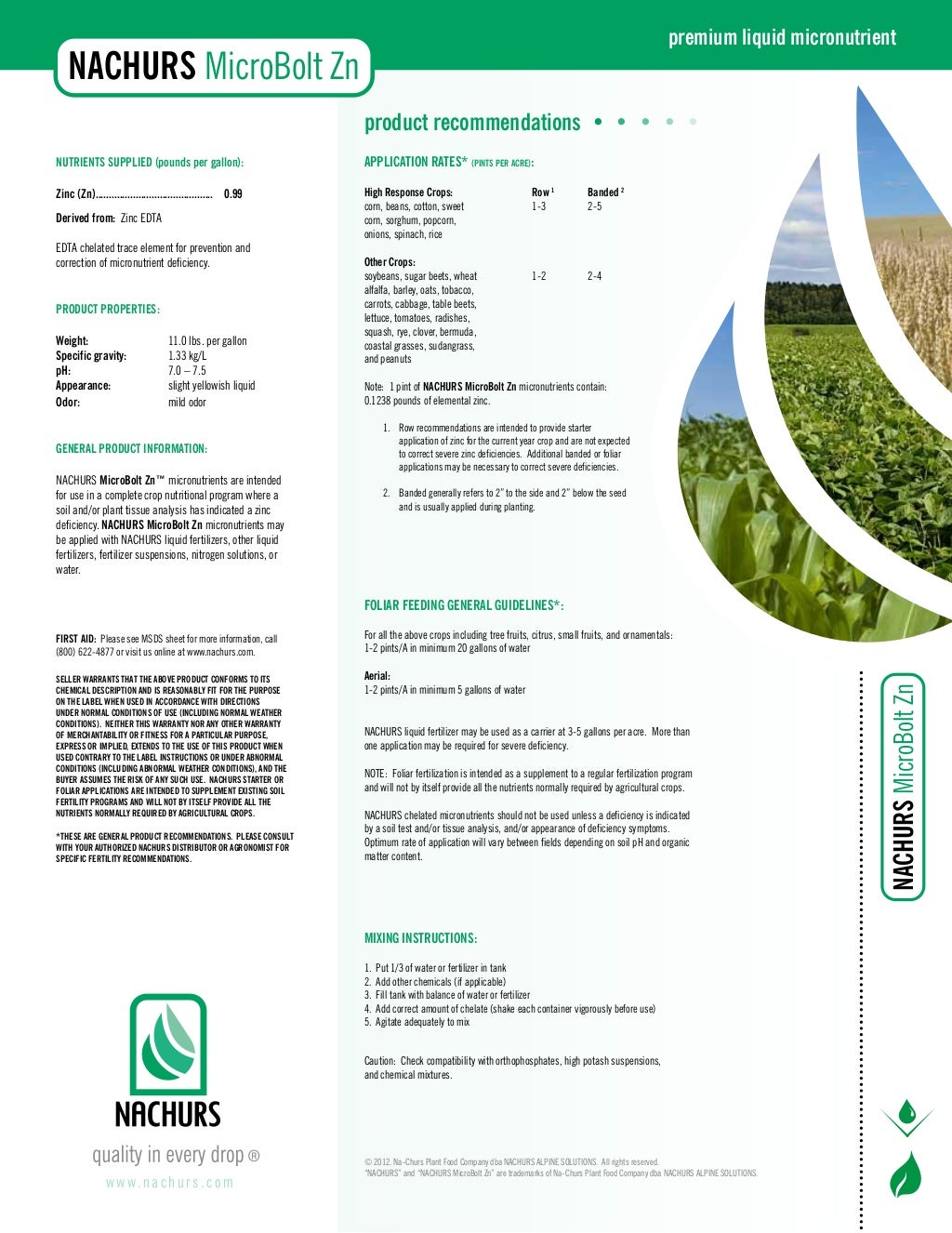 Product information sheet booklet 2013 with micros