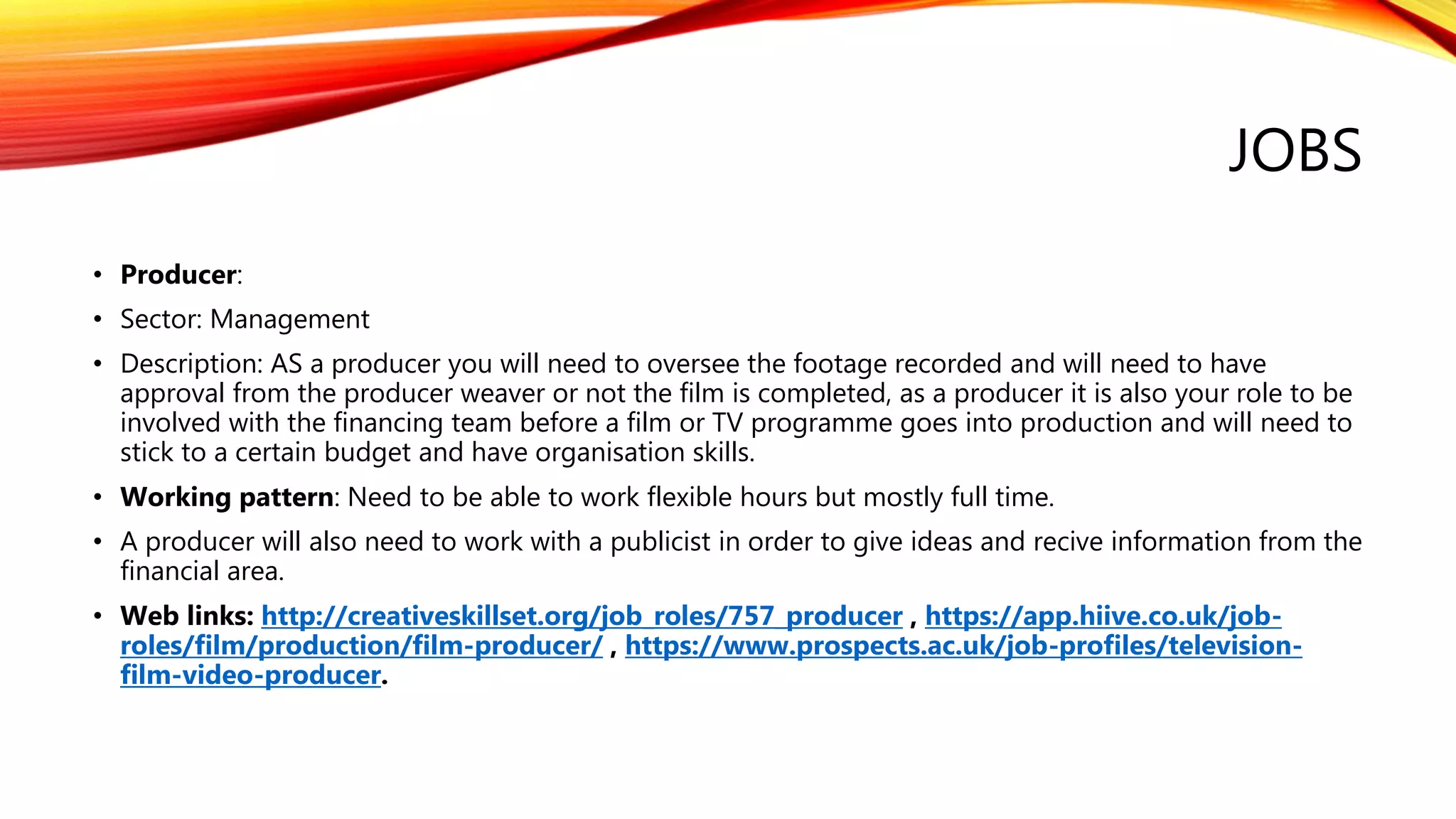 Job roles in the TV and film undustry | PPTX