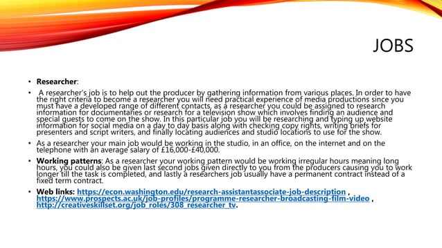 Job roles in the TV and film undustry | PPT