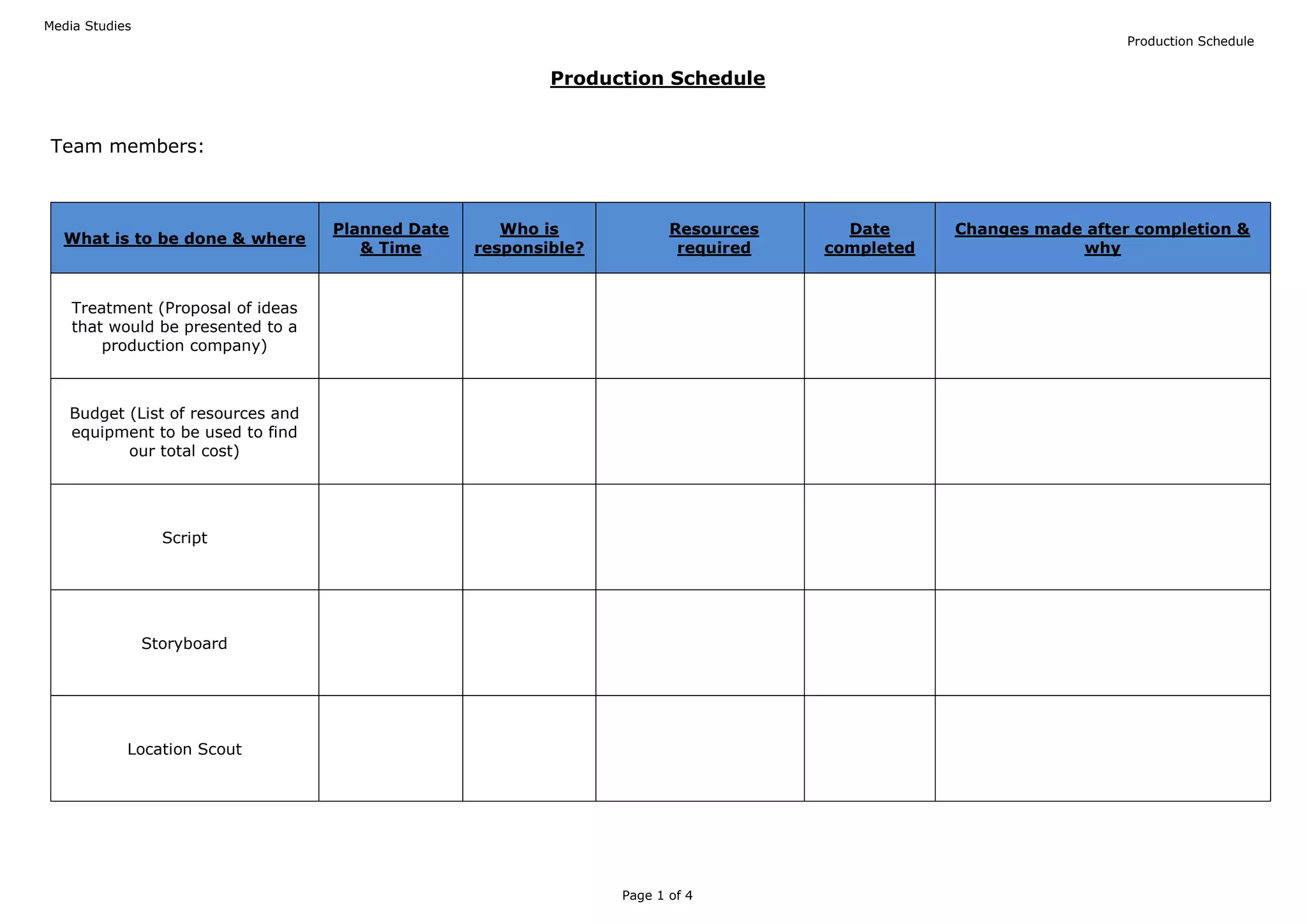 Production schedule-template blank | DOCX