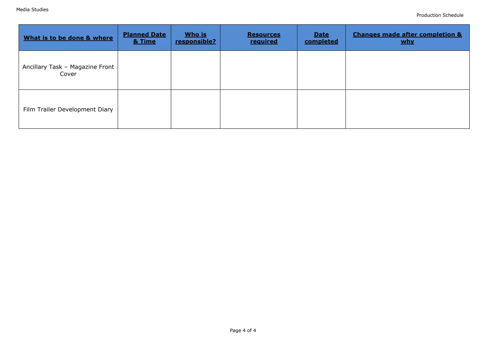 Production schedule-template blank | DOCX