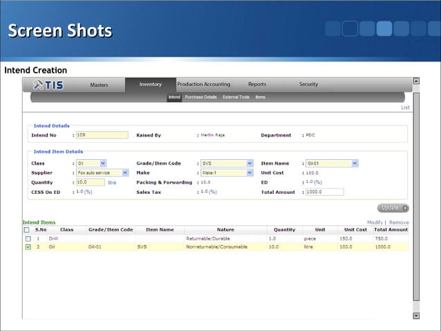 Production Accounting, Intend, Purchase Order & Inventory Tracking ...