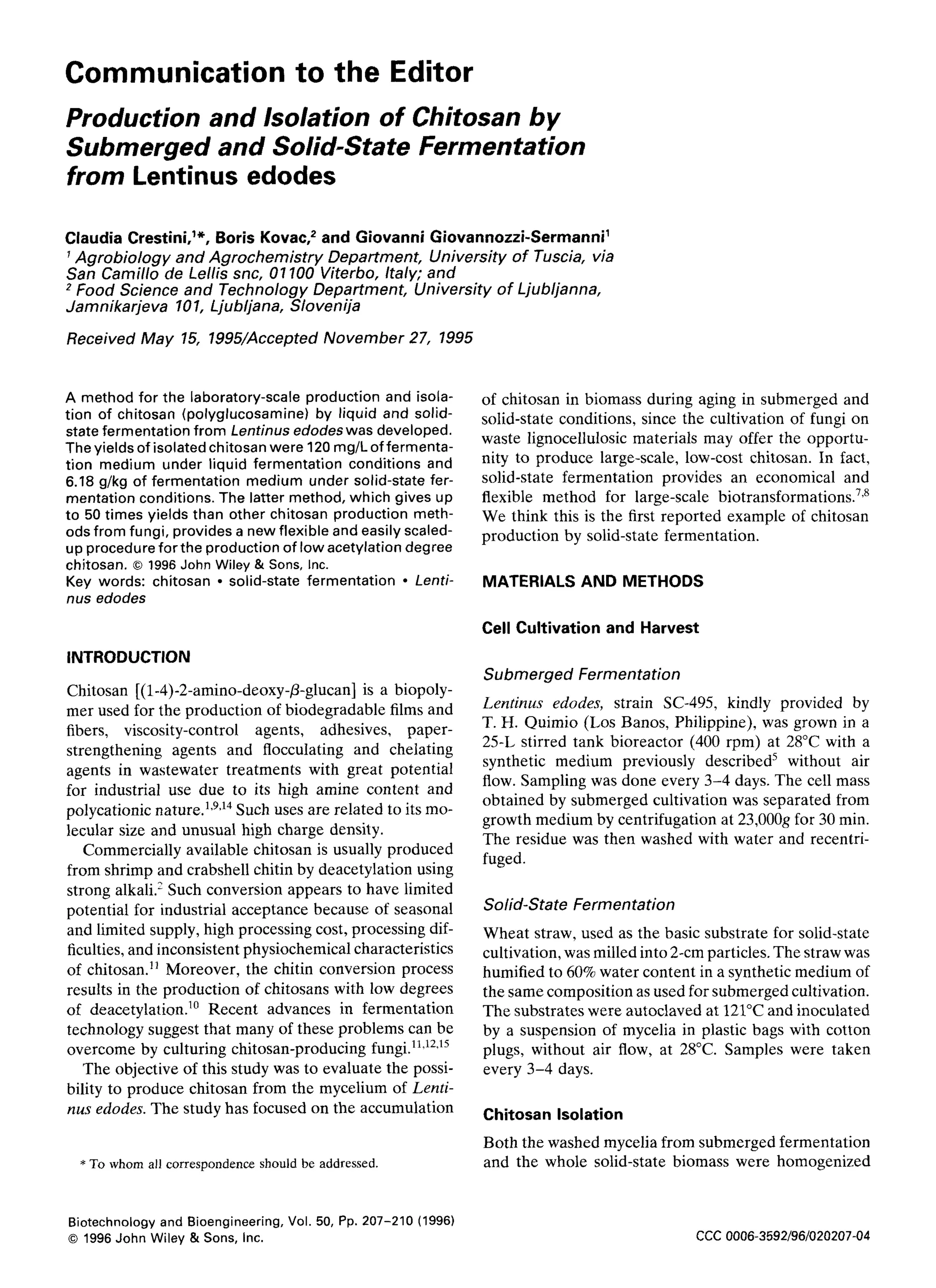 Production and isolation of chitosan by submerged and solid state fermentation | PDF