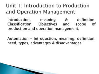 Production and operation management | PPT