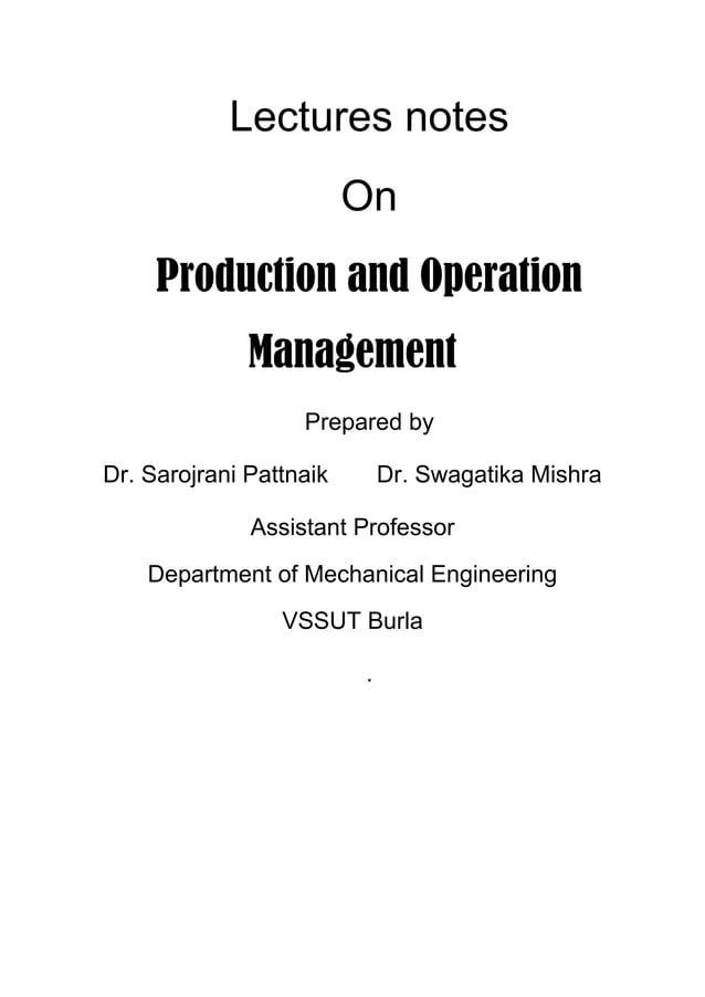 Production and Operation Management Lecture Notes | PDF