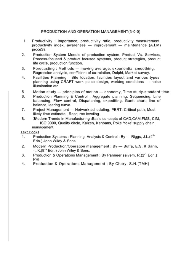 Production and Operation Management Lecture Notes | PDF
