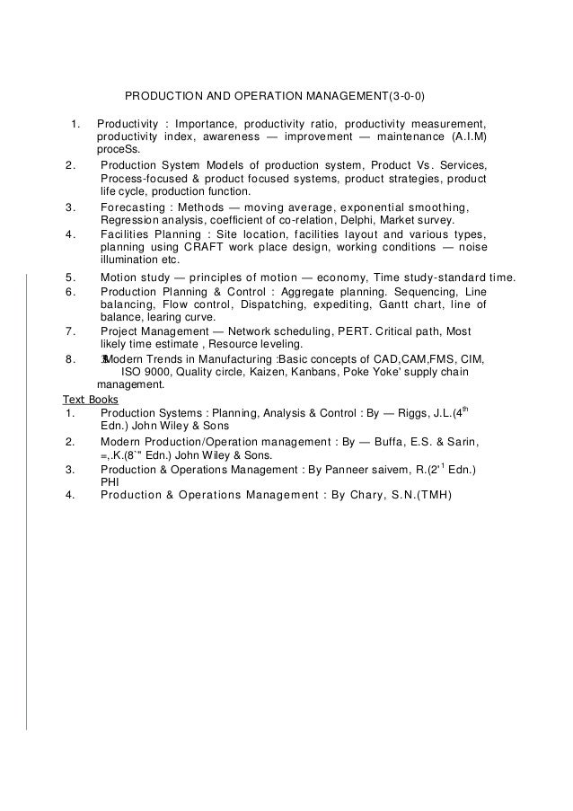 Production And Operation Management Lecture Notes