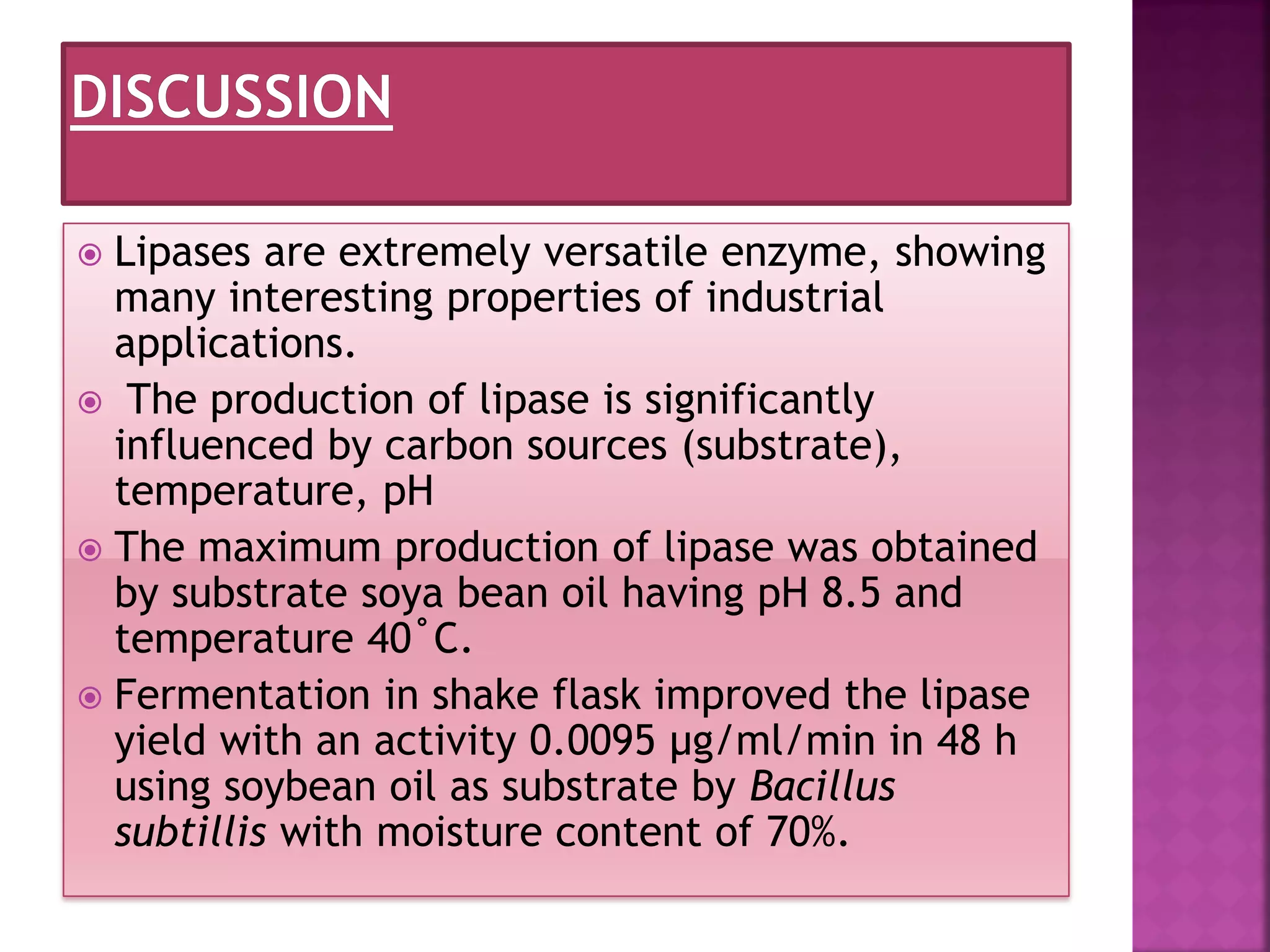 Production And Optimization Of Lipase From Bacillus Subtillis” Ppt