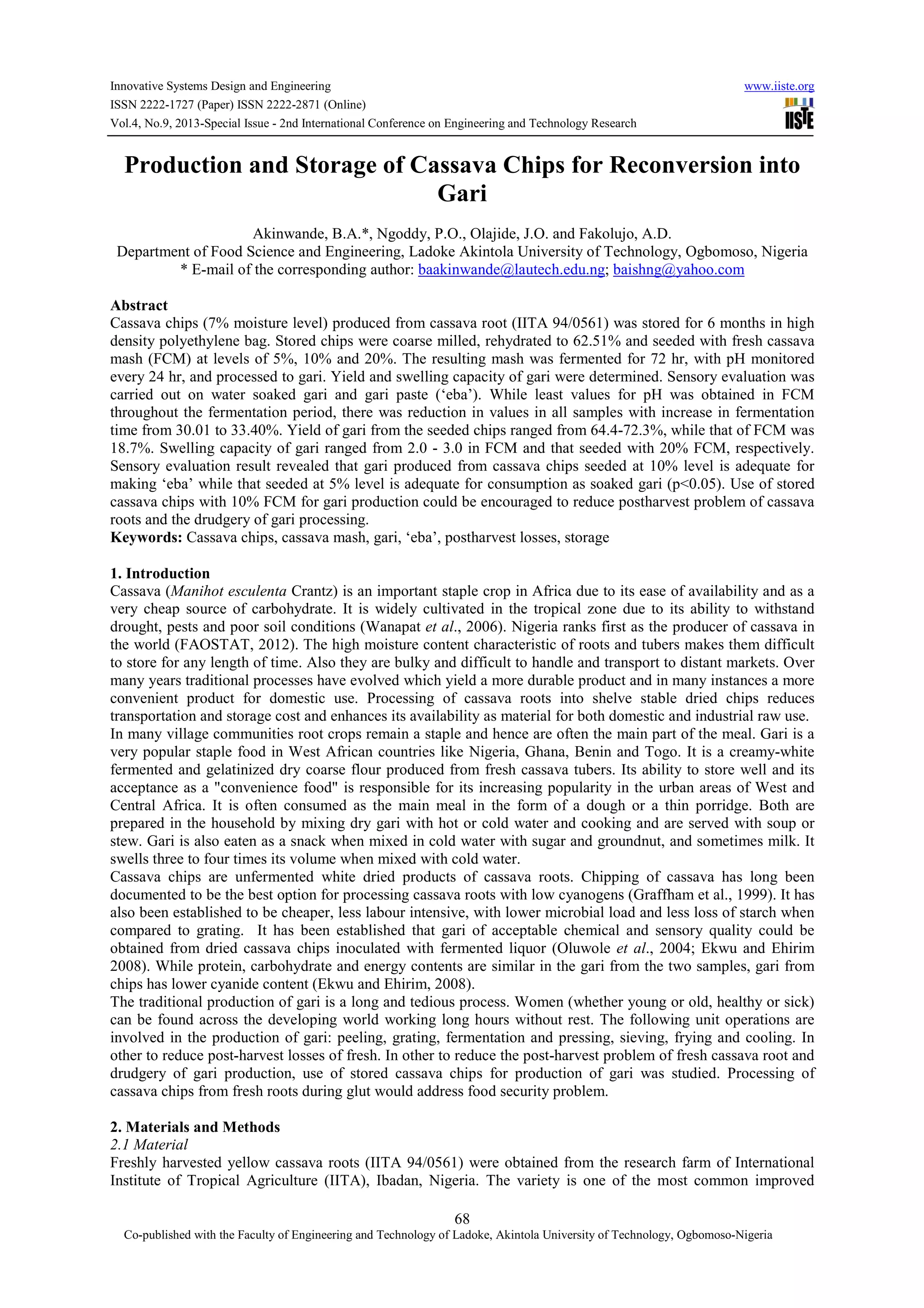 Production and storage of cassava chips for reconversion into gari | PDF