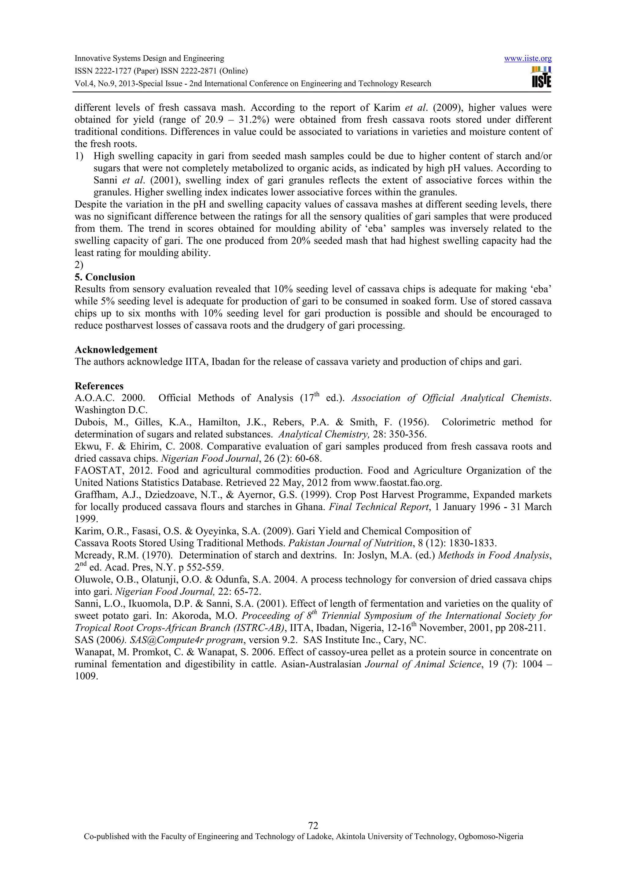 Production and storage of cassava chips for reconversion into gari | PDF