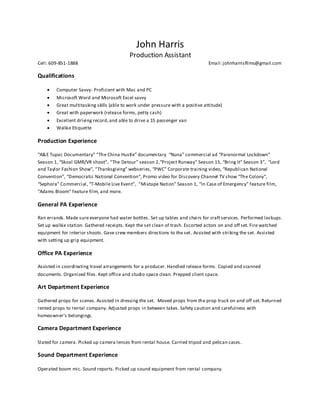 Production assistant resume 4 | PDF | Cameras and Camcorders | Consumer ...