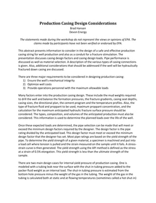 production casing design considerations | PDF