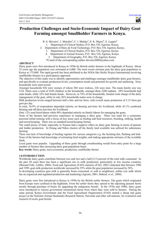 Production challenges and socio economic impact of dairy goat farming amongst smallholder ...