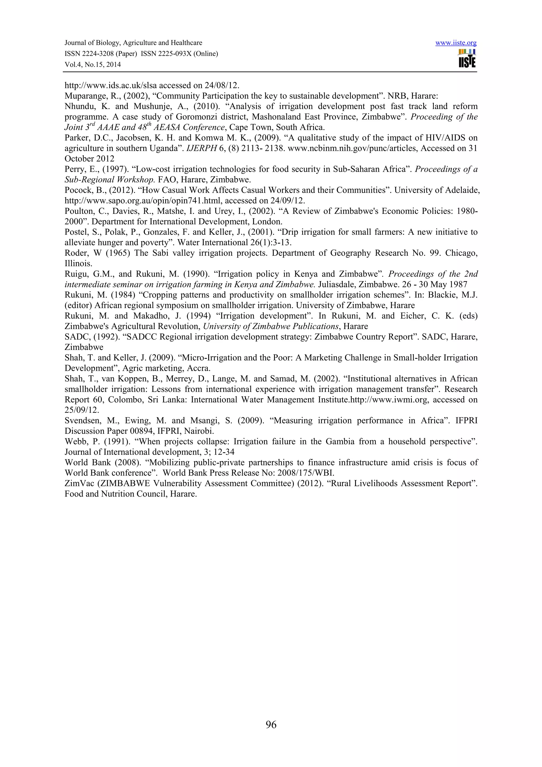 Production challenges and sustainability of smallholder irrigation ...