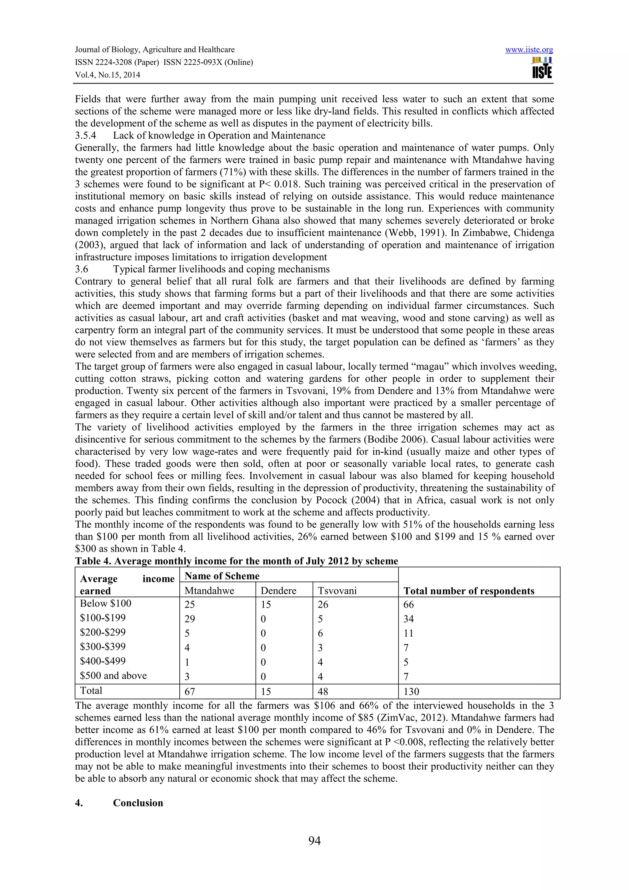 Production challenges and sustainability of smallholder irrigation ...